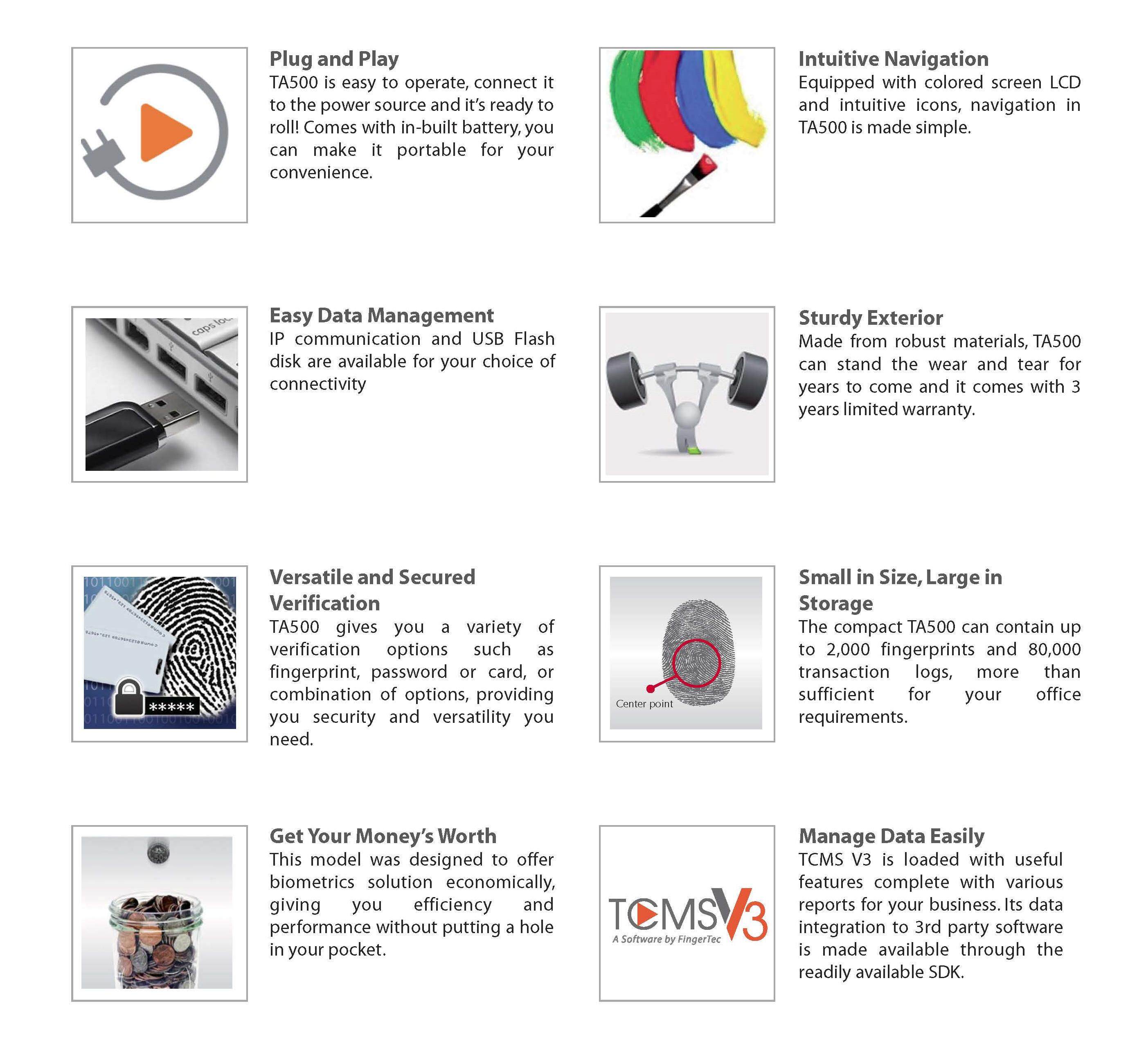 FingerTec TA500 Fingerprint Biometrics Time Attendance System