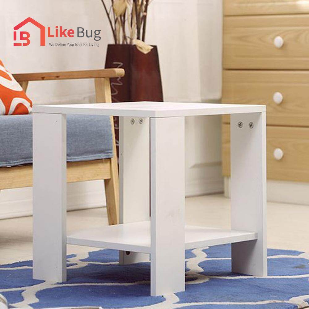LIKEBUG: [40 cm] Square Double Storey Side Wooden Coffee Side Table White | PGMall