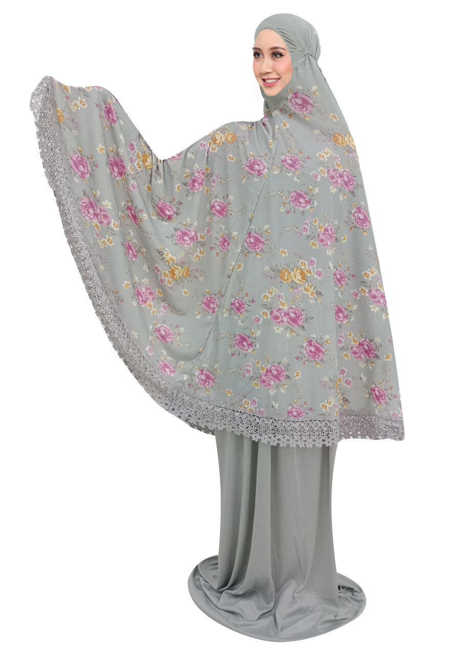 Telekung Full Printed Corak Bunga Border Sakura Lace Flower Design ...