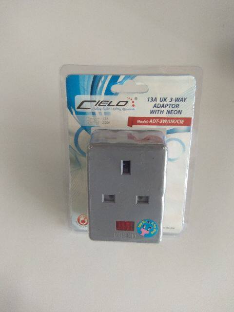 Cielo 13A UK 3Way Adaptor with Neon extension 3 pin plug adaptor Cielo 13A UK 3Way Adaptor with Neon extension 3 pin plug adaptor