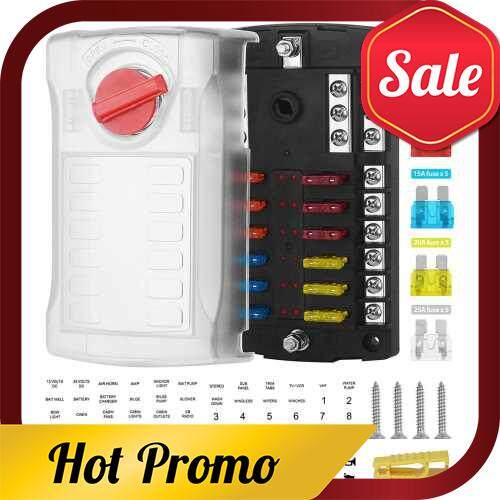 12-Way LED Blade with ATC Fuse Box with Negative Bus Bar Waterproof Car ...