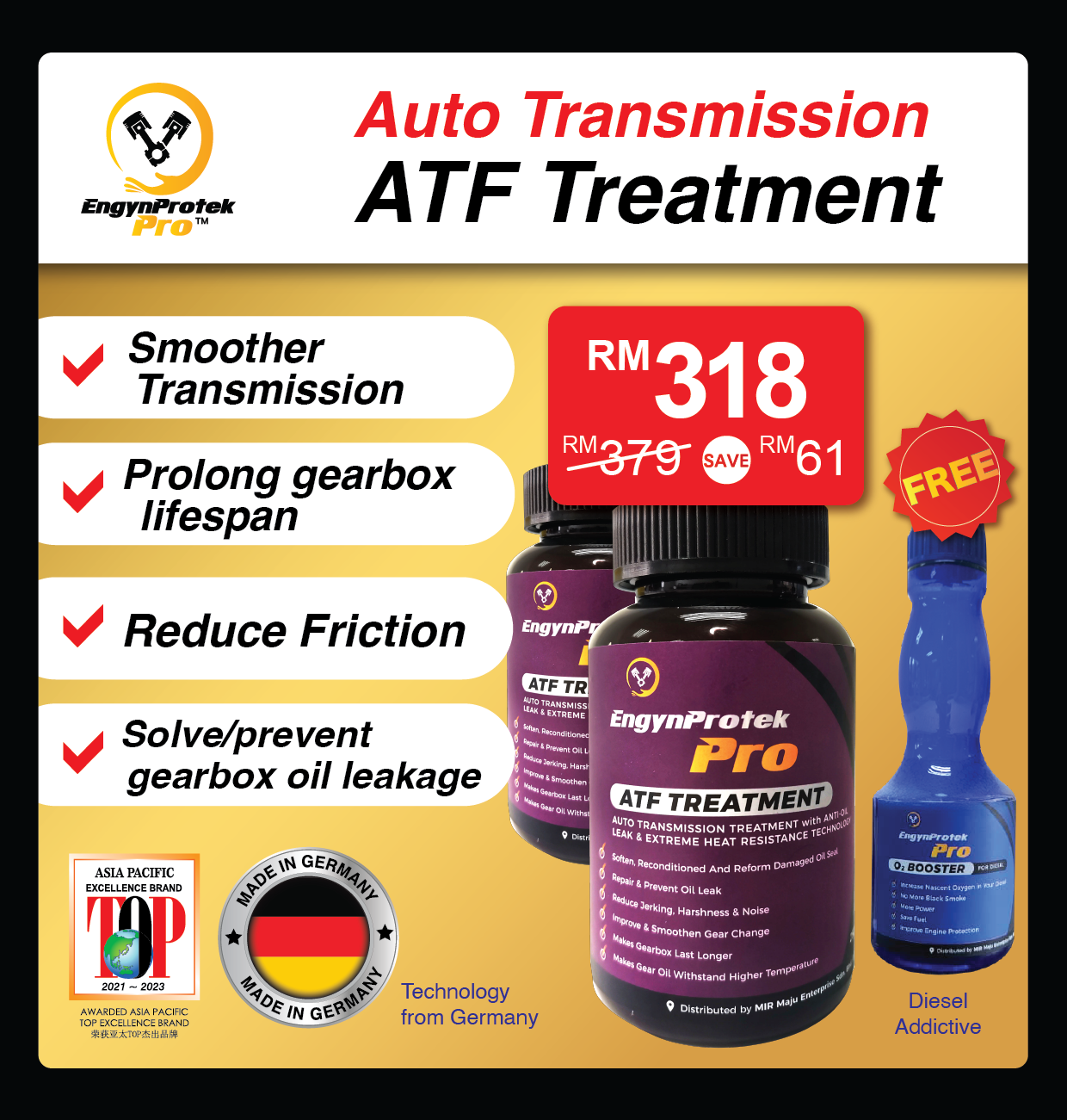 EngynProtekPro Transmissions Oil ATF Gearbox Treatment ATF 2Btl Free ...