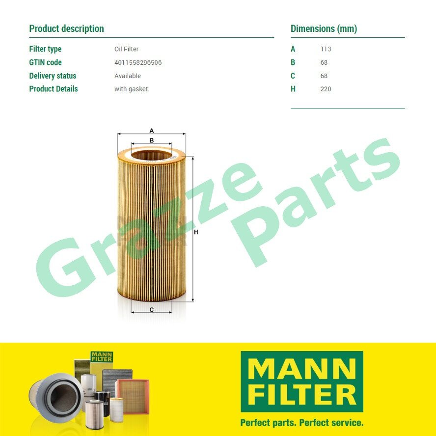 100% Original Mann Engine Oil Filter HU1297X HU 1297 X for Van Hool TX ...
