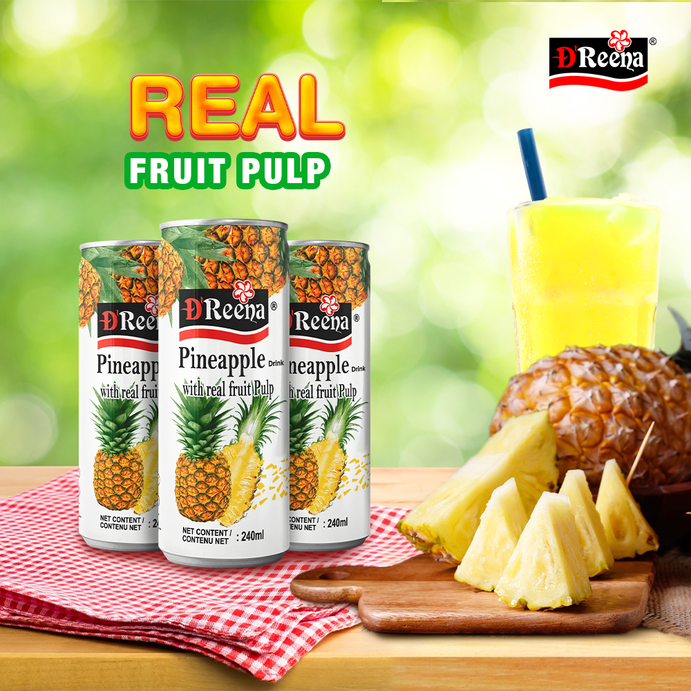 D'Reena Pineapple Juice 240ml DReena Fruit Drink with 100% Real Fruit ...