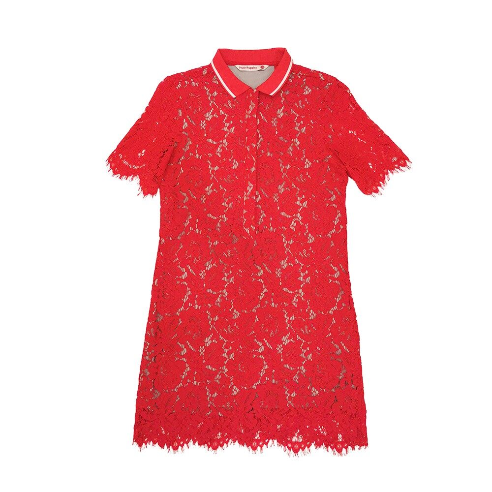 Hush Puppies Ladies Lace Dress With Collar HLD824601 Red XS | New PGMall