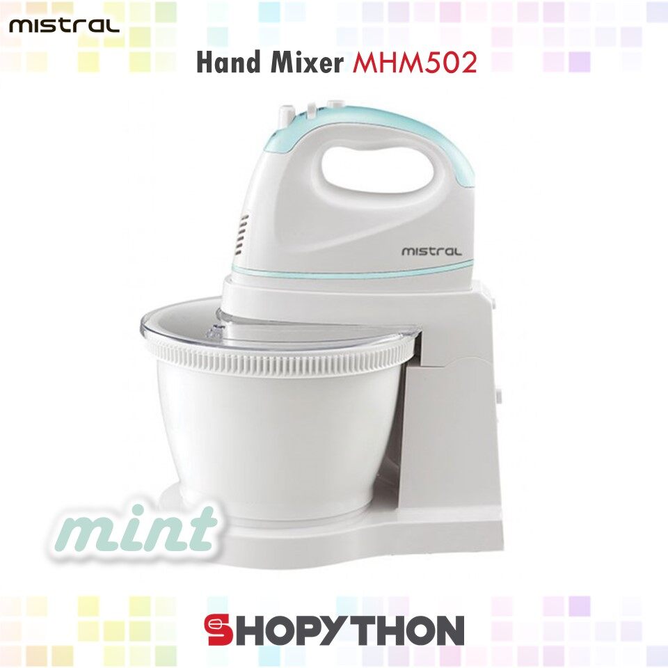 MISTRAL Hand Mixer MHM502 (Mint) Rotary 2.5L Plastic Bowl Stand 5 Speed ...