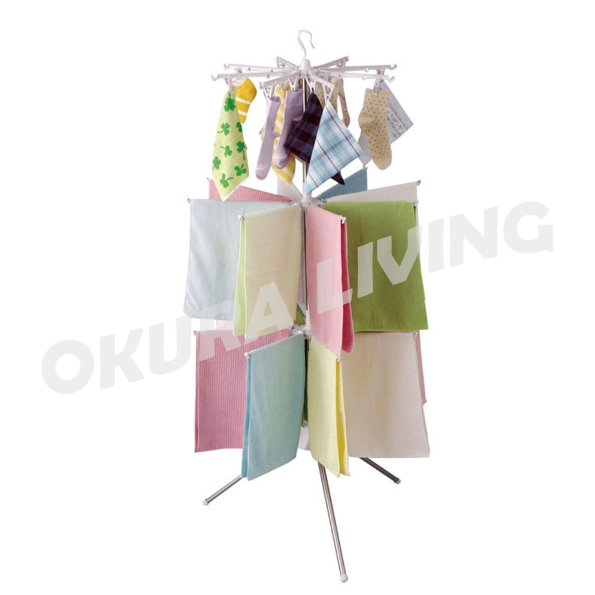 OKURA 3 Tier Foldable Clothes Drying Laundry Hanging Rack White | New ...