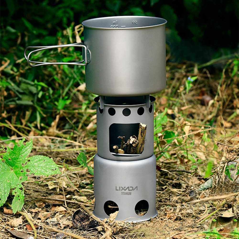 Lixada Portable Camping Wood Stove Folding Lightweight Titanium Wood ...