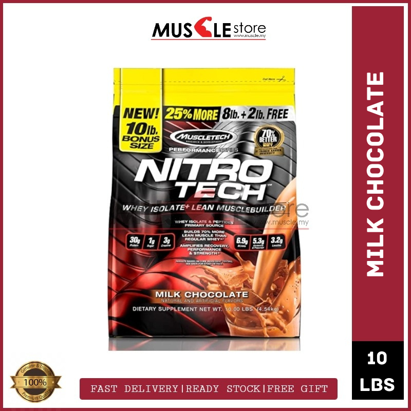 MuscleTech Nitro Tech 10lbs Nitrotech Whey Protein Isolate Fast Muscle ...