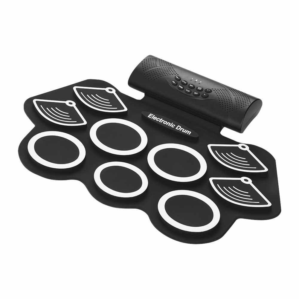 Portable Electronic Drum Kit Hand Roll Drum Set 9 Silicon Pads Built-in ...