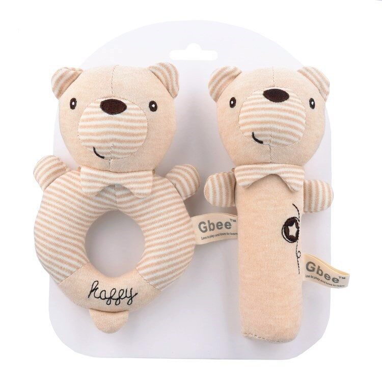 2pcs/set Baby Soft Squeeze Rattle Ring Bell Toys Plush Animal Bells ...