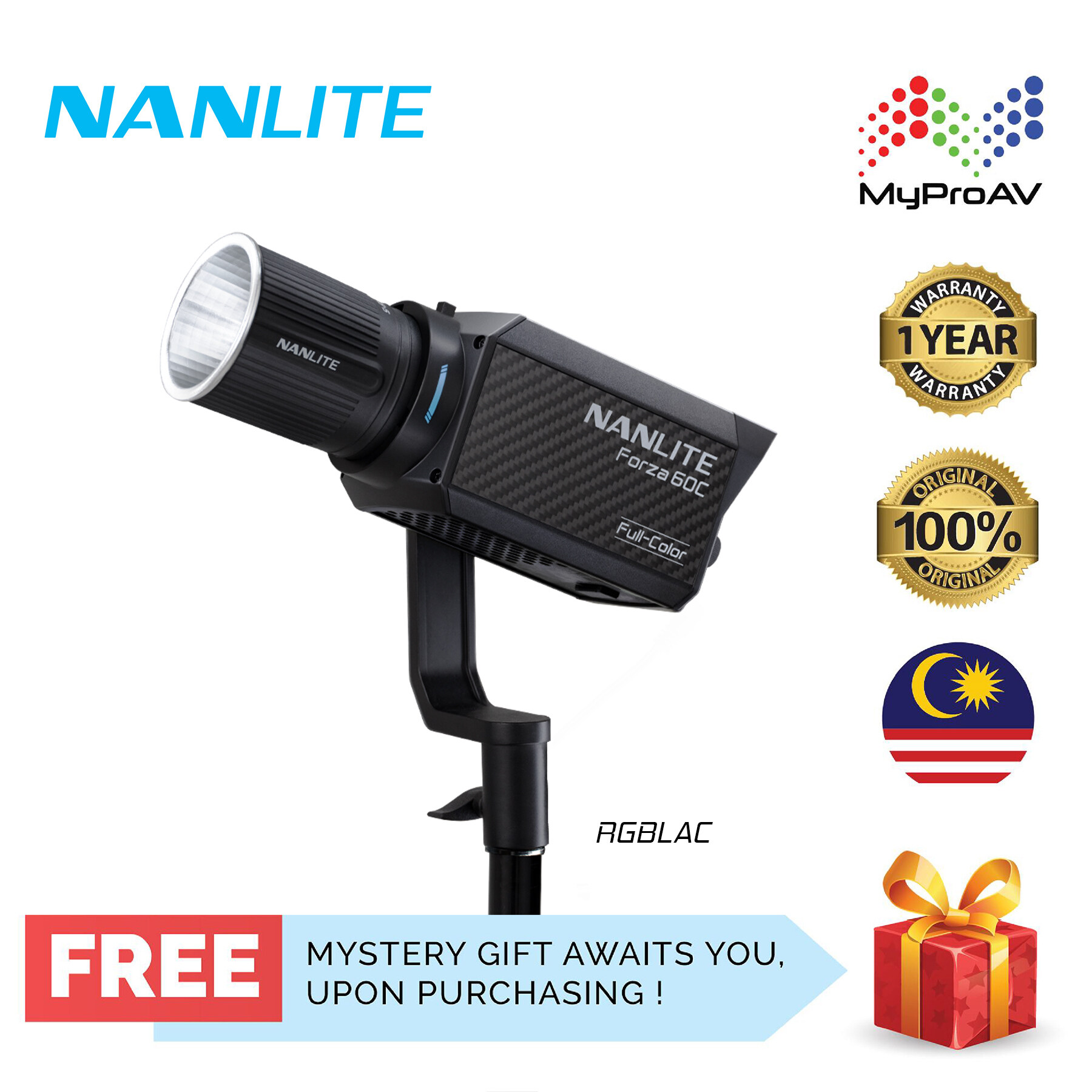 NANLITE Forza 60C Kit RGBLAC LED Monolight - Palm-sized, Full Spectrum