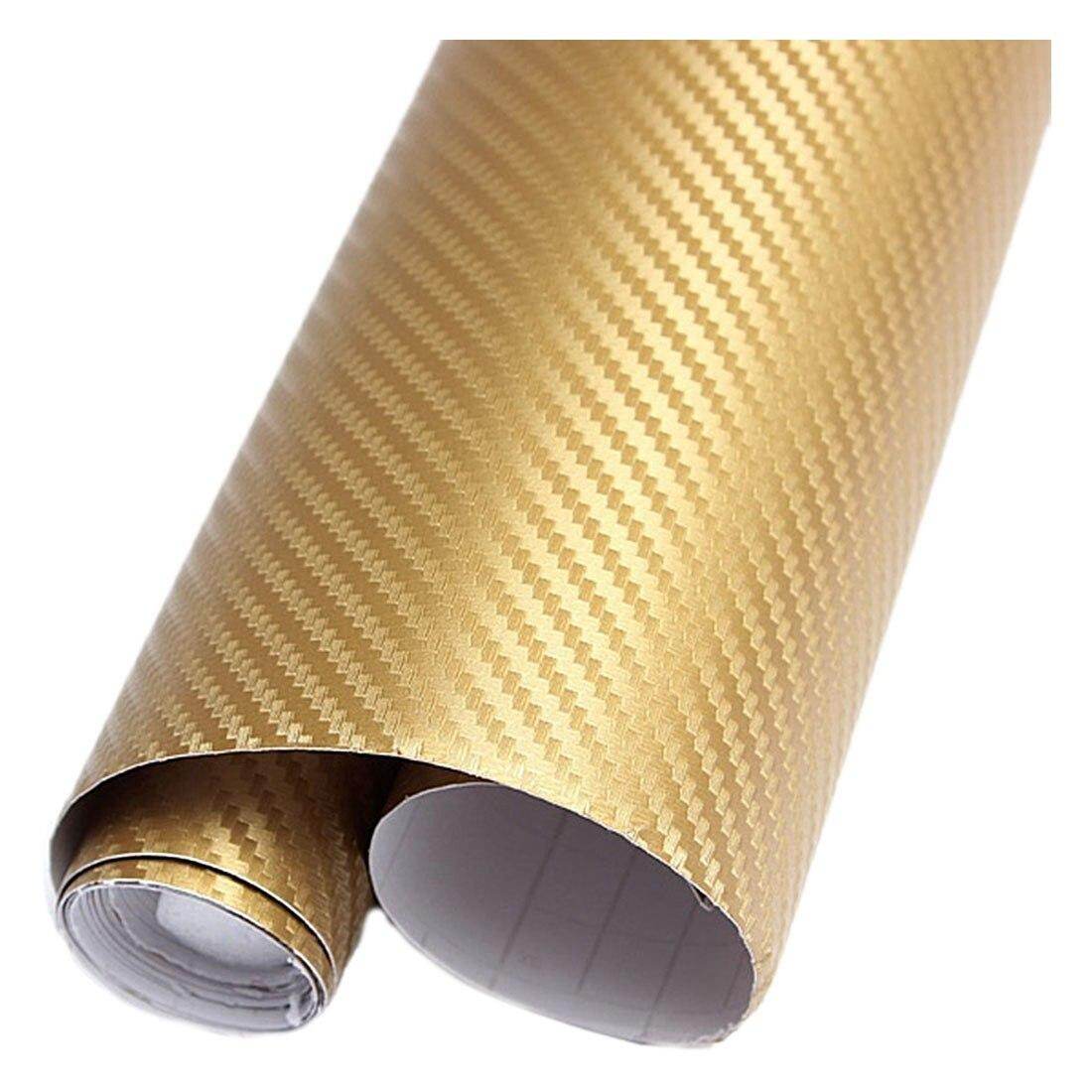 3D Carbon Fiber Decal Vinyl Film Wrap Roll Adhesive Car Sticker Sheet Gold