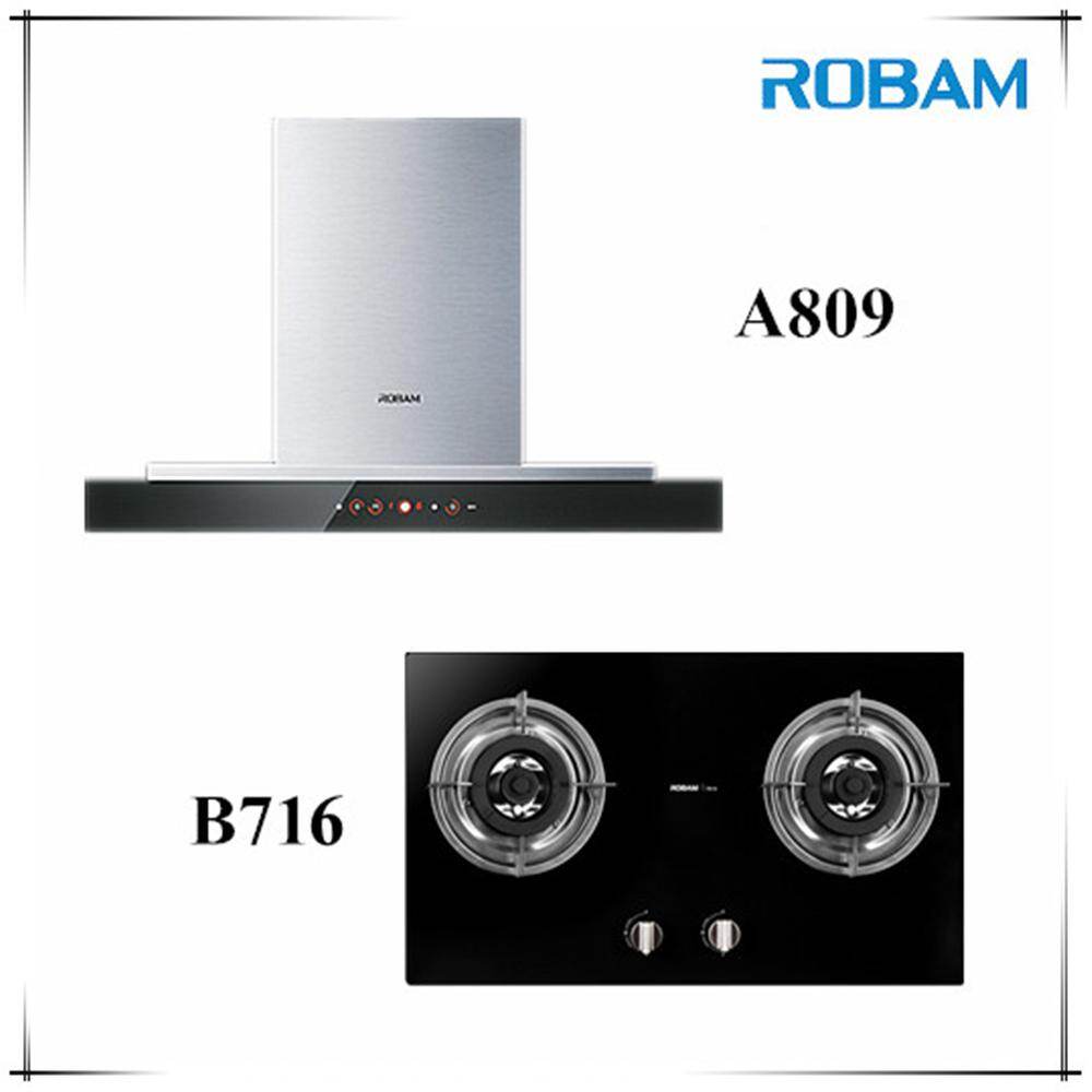 Robam A809 Chimney Hood + B716 2 Burners Glass Hob | New PGMall