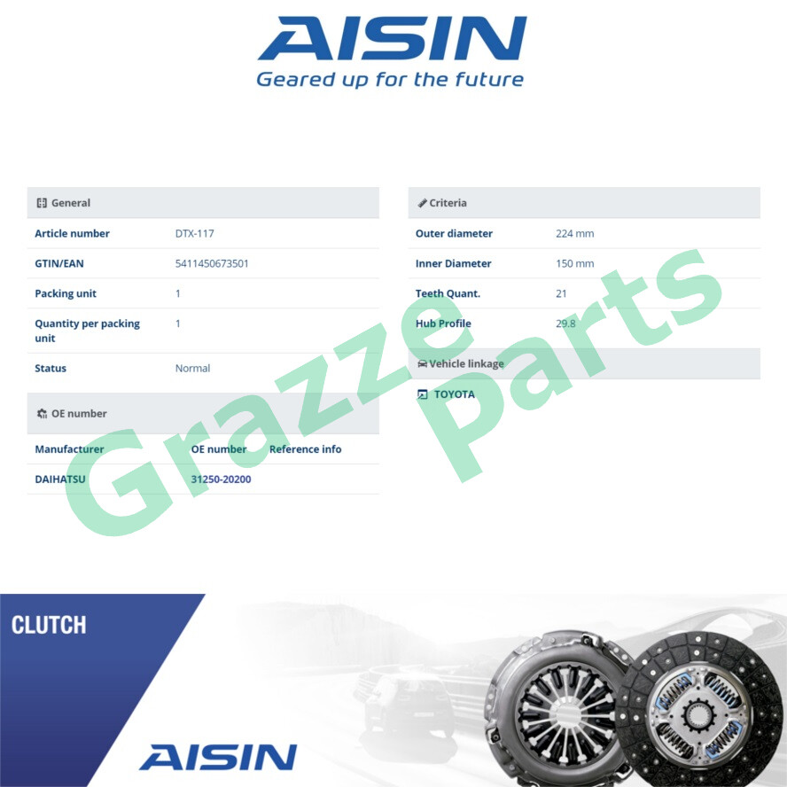 Aisin Clutch Disc Plate for Toyota Hilux Hiace LH80 LN106 LH113 LN166 ...