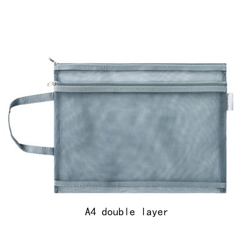 1PC Morandi Handheld A4 Double Layer Mesh File Bag Student Pen Bag ...
