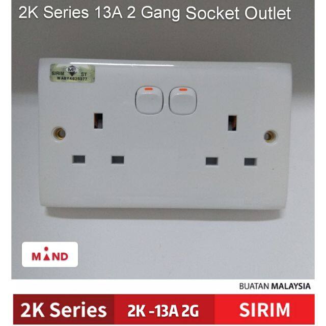 MIND 2K SERIES 13A 2 Gang Switch Socket Outlet