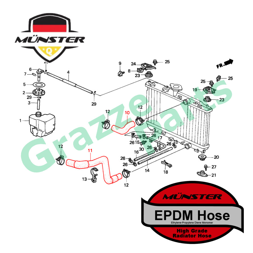 Münster Radiator Coolant Hose Pipe Top / Upper 19501-PM3-000 Honda ...