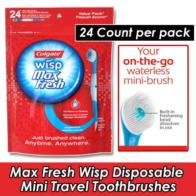 Colgate Max Fresh Wisp Disposable Mini Travel Toothbrushes, Peppermint ...
