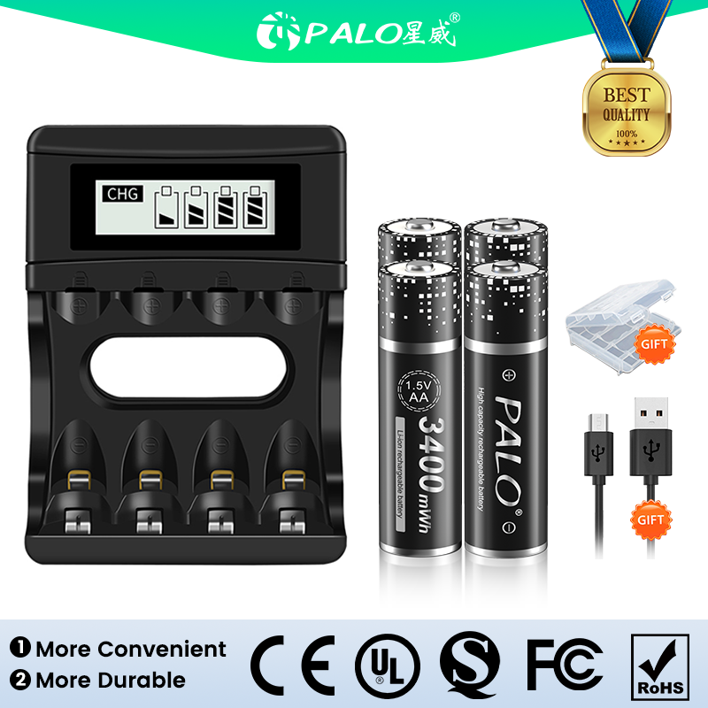 PALO 1.5V 4 Slots LCD Electric Battery Charger For AA/AAA Li-Ion ...