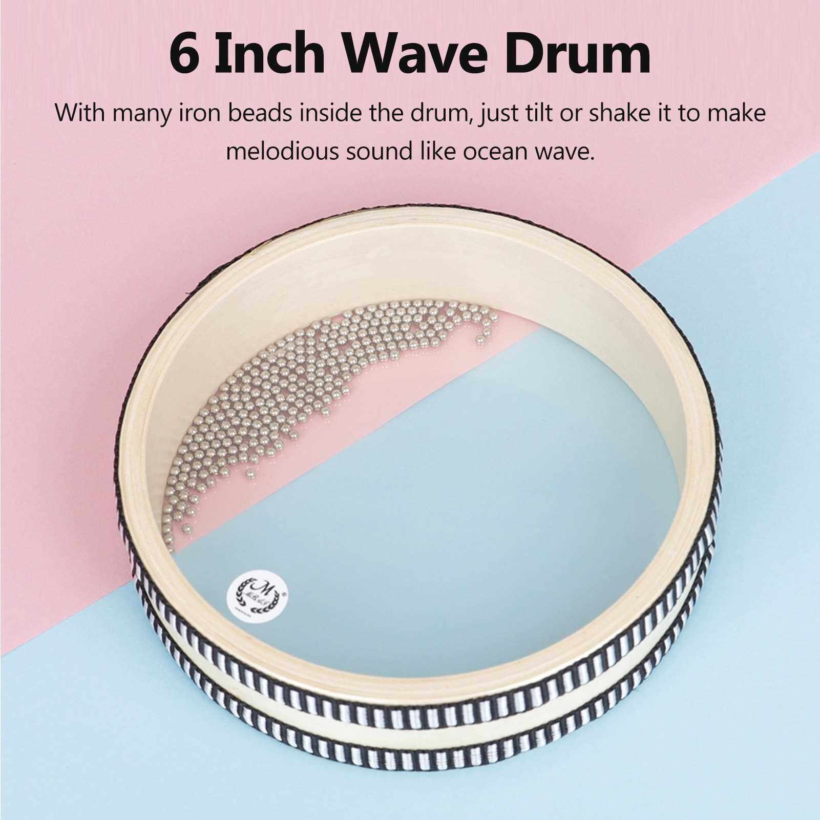 6-inch Transparent Wave Drum Natural Color Ocean Drum Early Educational ...