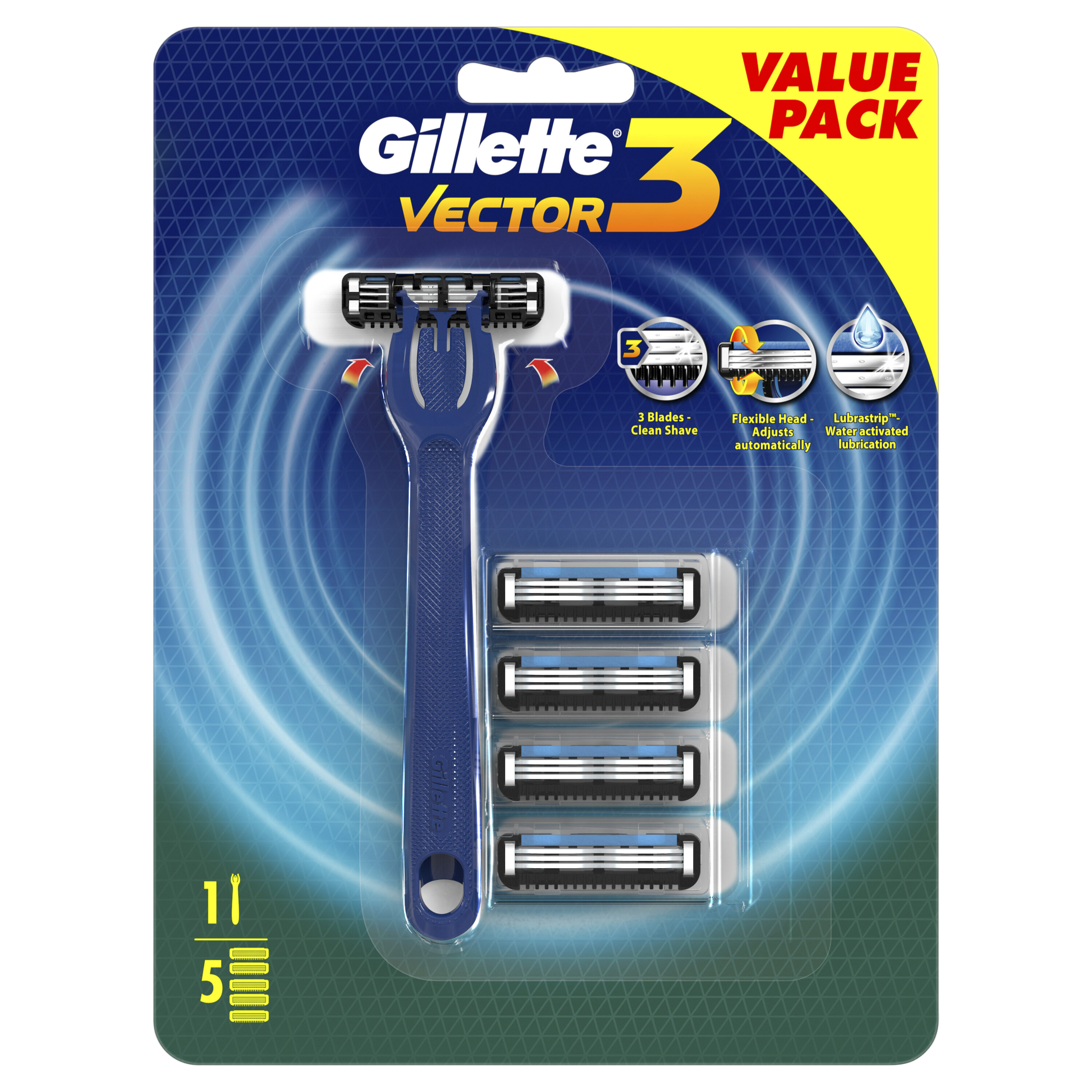 Gillette Vector 3 Handle + 5 Cart