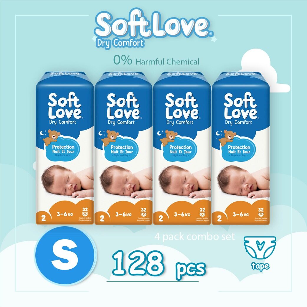 SoftLove Dry Comfort Baby Diapers 4packs Combo / S Size - 128pcs