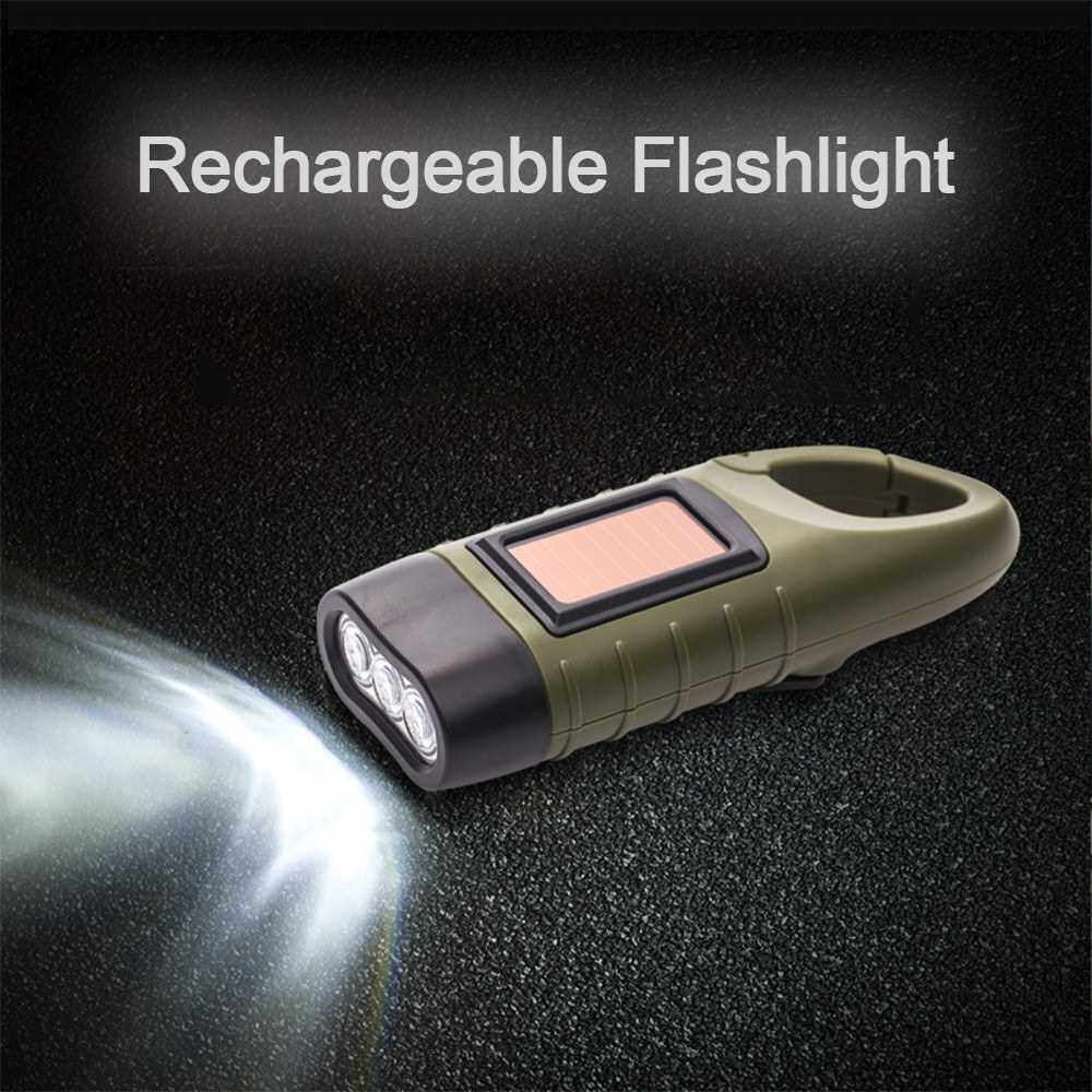 Hand Crank Solar Powered Rechargeable Flashlight LED Emergency Dynamo ...