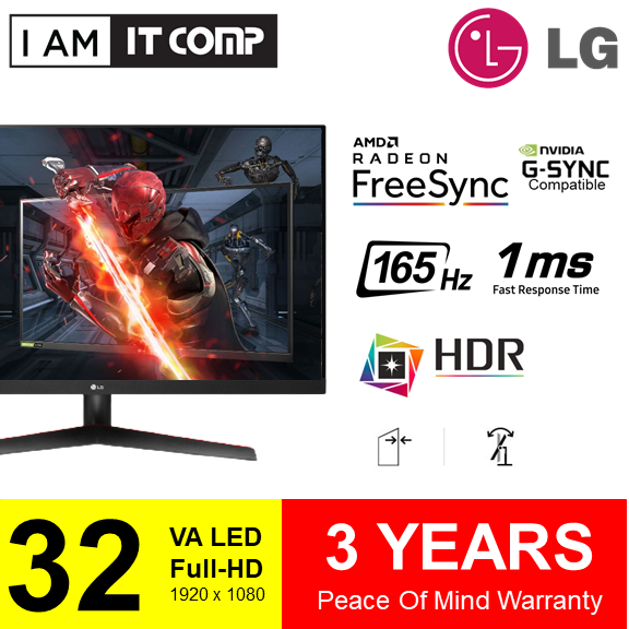 LG 32 Inch 32GN500B / 32GN500-B 16:9 UltraGear Full HD 165Hz HDR VA ...