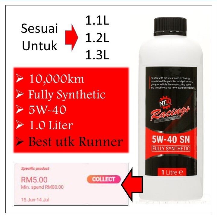 NT10 RACING+ 5w40 1 Liter Fully Synthetic Motorcycle Engine Oil Honda ...