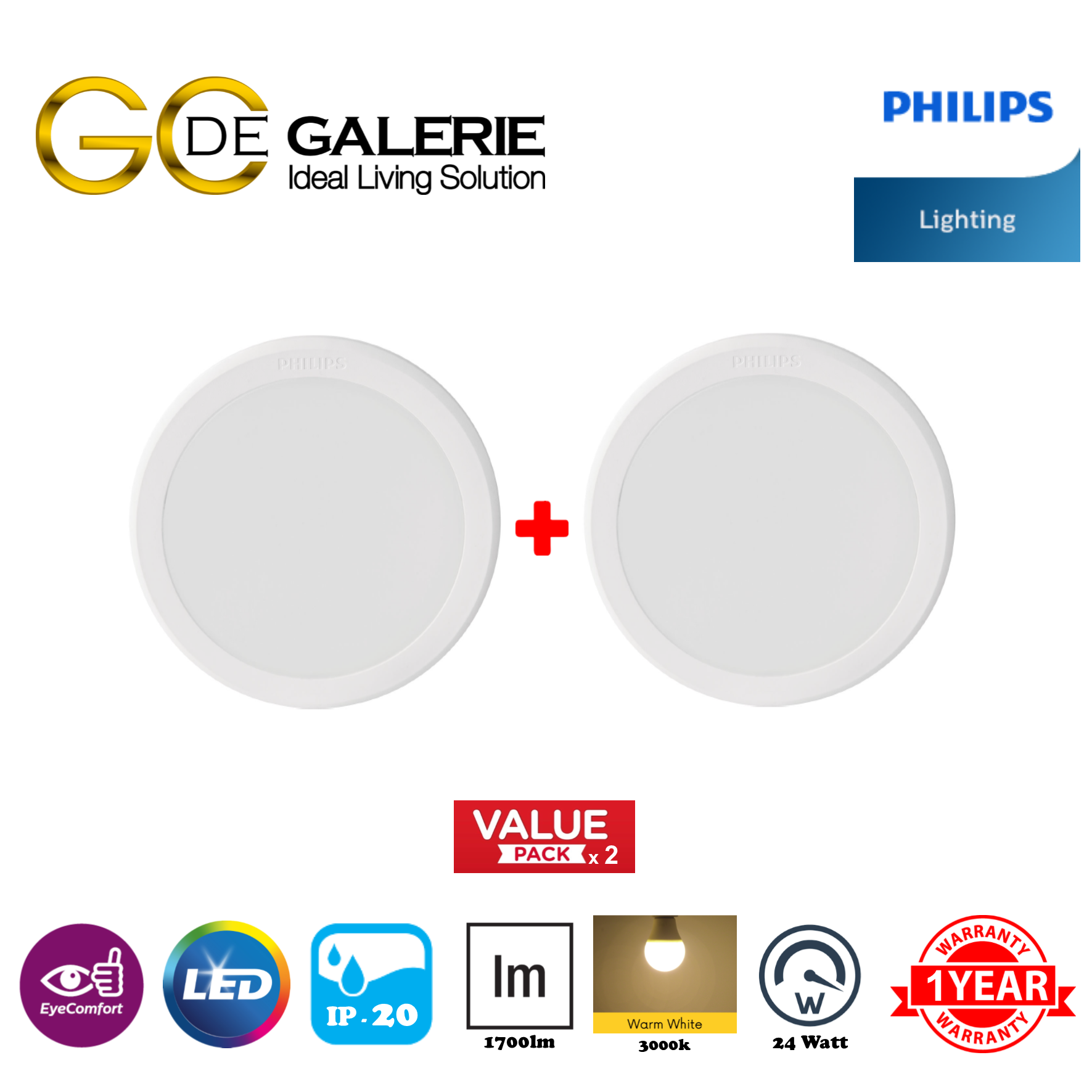 DOWN LIGHT LED RECESSED PHILIPS 59471 MESON 24W 3000K 8inch 1700lm (2 ...