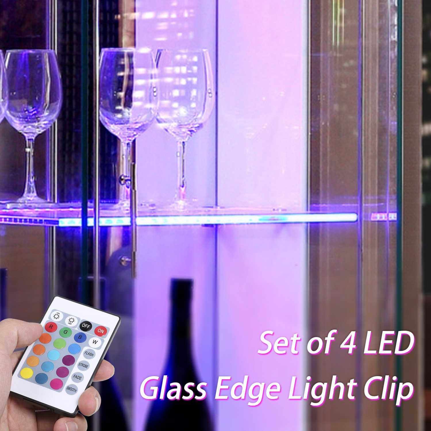 Set of 4 LEDs Glass Edges Light Clip 16 Colors & 4 Lighting Modes RGB ...