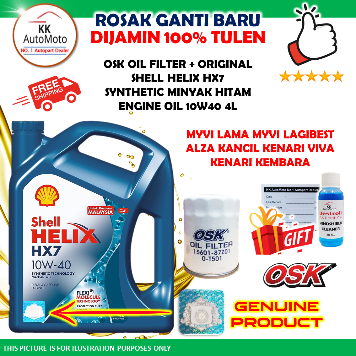 OSK Oil Filter + Original Shell Helix HX7 Synthetic MInyak Hitam Engine ...