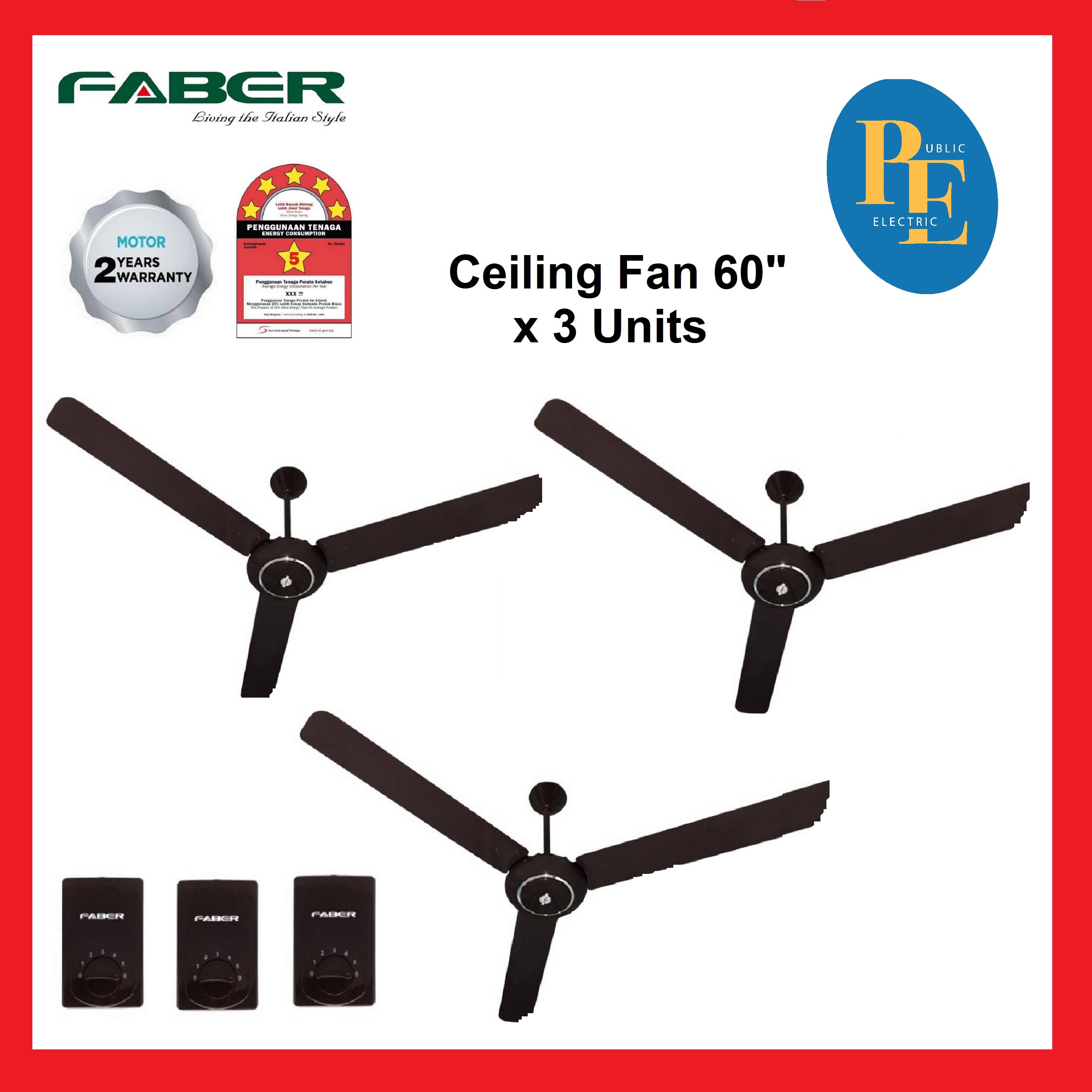 Faber 3Units Regulator Type Ceiling Fan 60 FCF COMODO 608 Dark Brown ...