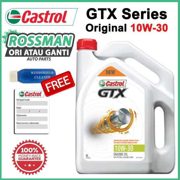 100% ORIGINAL CASTROL GTX ENGINE OIL 10W-30 4L + Windshield Cleaner ...