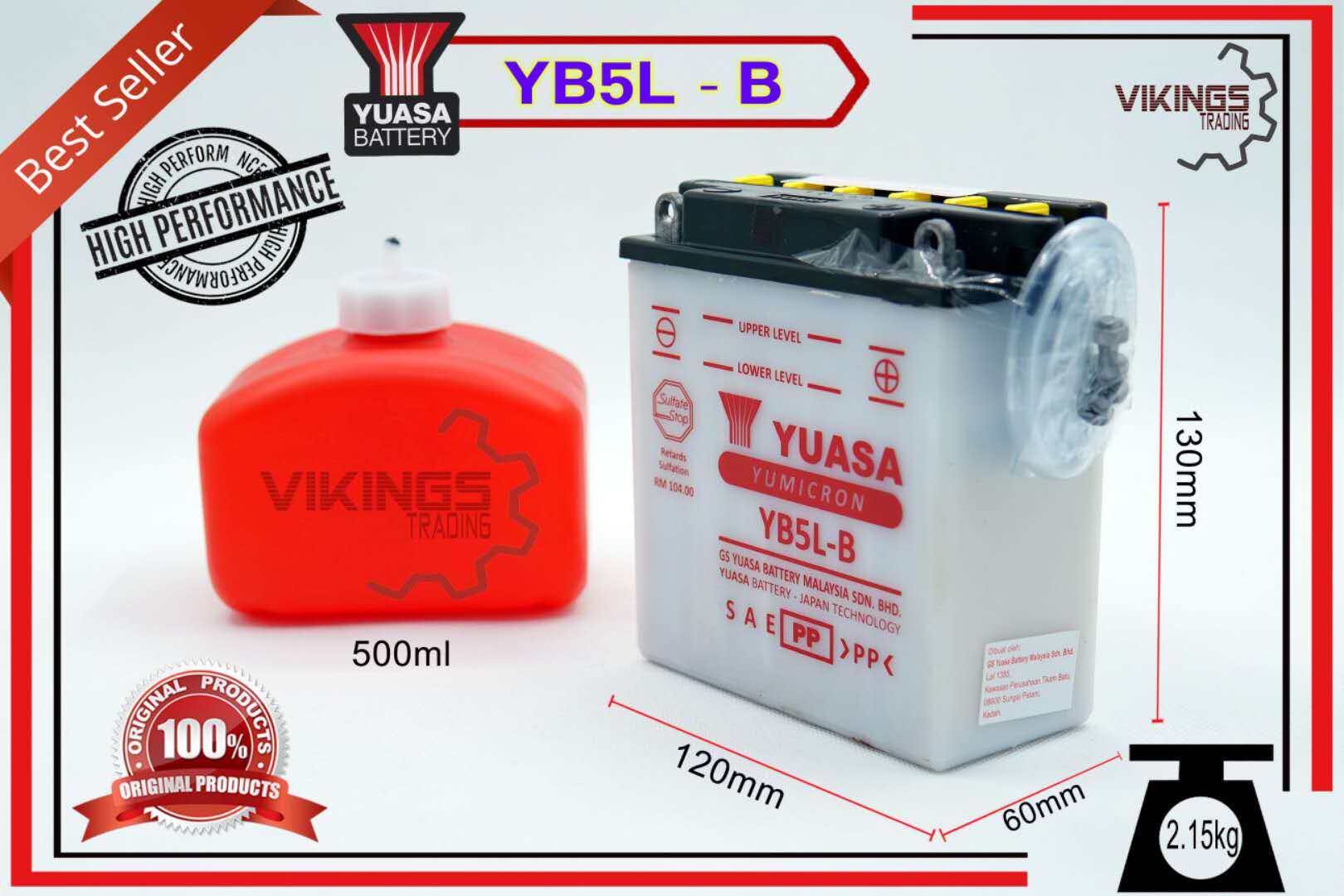 DIJAMIN ORI YUASA & FREE ACID!! YB5 YB5L YB5LBS YUASA BATTERY LC135 V1 ...