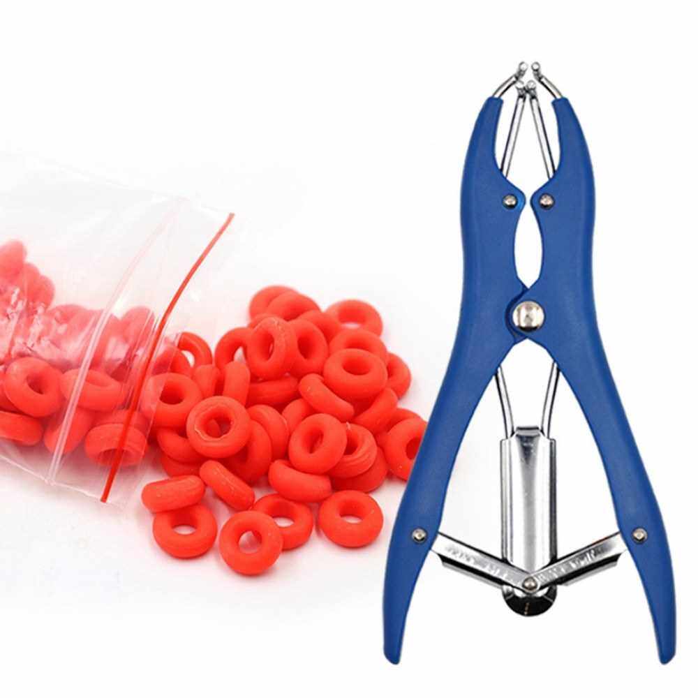 Castration Bander Pliers with 100 Pcs Castrator Rings Forceps Pliers Tail Docking for Cattle ...