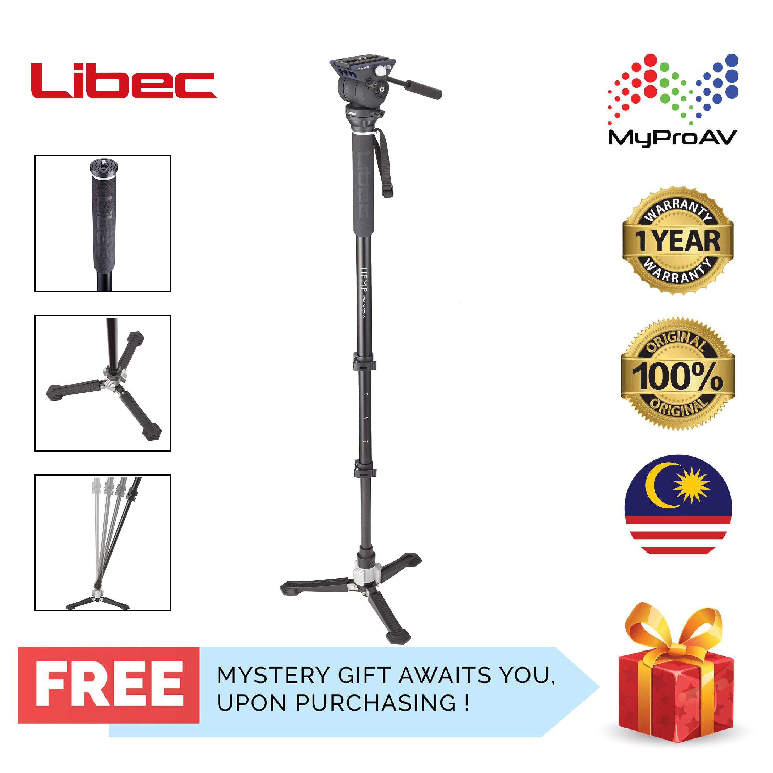 LIBEC HFMP KIT Hands-Free Monopod Kit with TH-X Pan-and-Tilt Video Head and Bowl Clamp