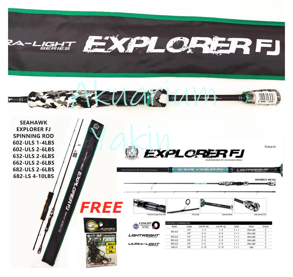 4077 SEAHAWK EXPLORER FJ UL SPINNING ROD ULTRALIGHT FREE SWIVEL 682-LS ...