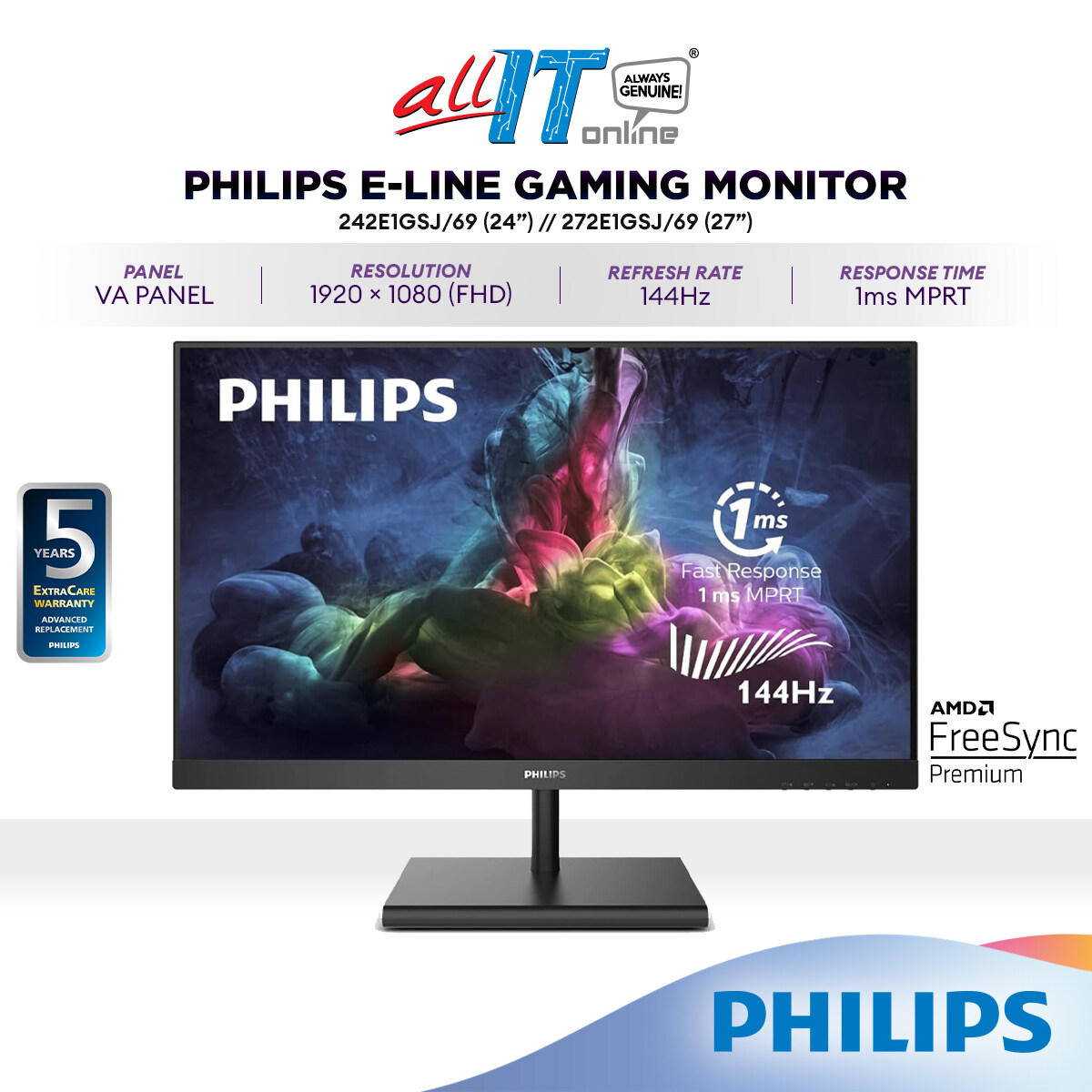 Philips 272E1GSJ (27 ") / 242E1GSJ (24") FHD VA Gaming Monitor | 144Hz ...