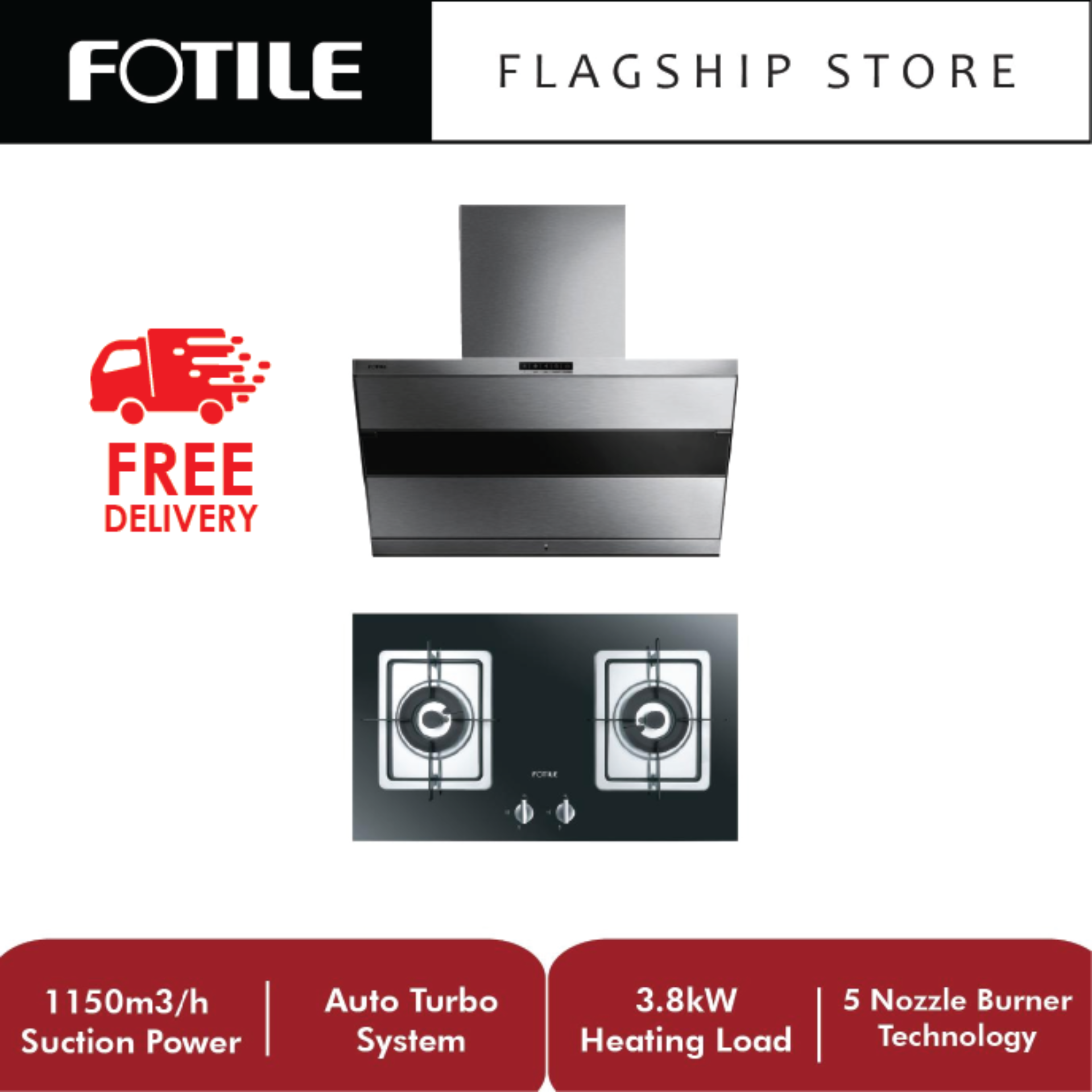 Fotile JQS9011 Chimney Cooker Hood + Fotile HL6B Built-in Gas Hob ...