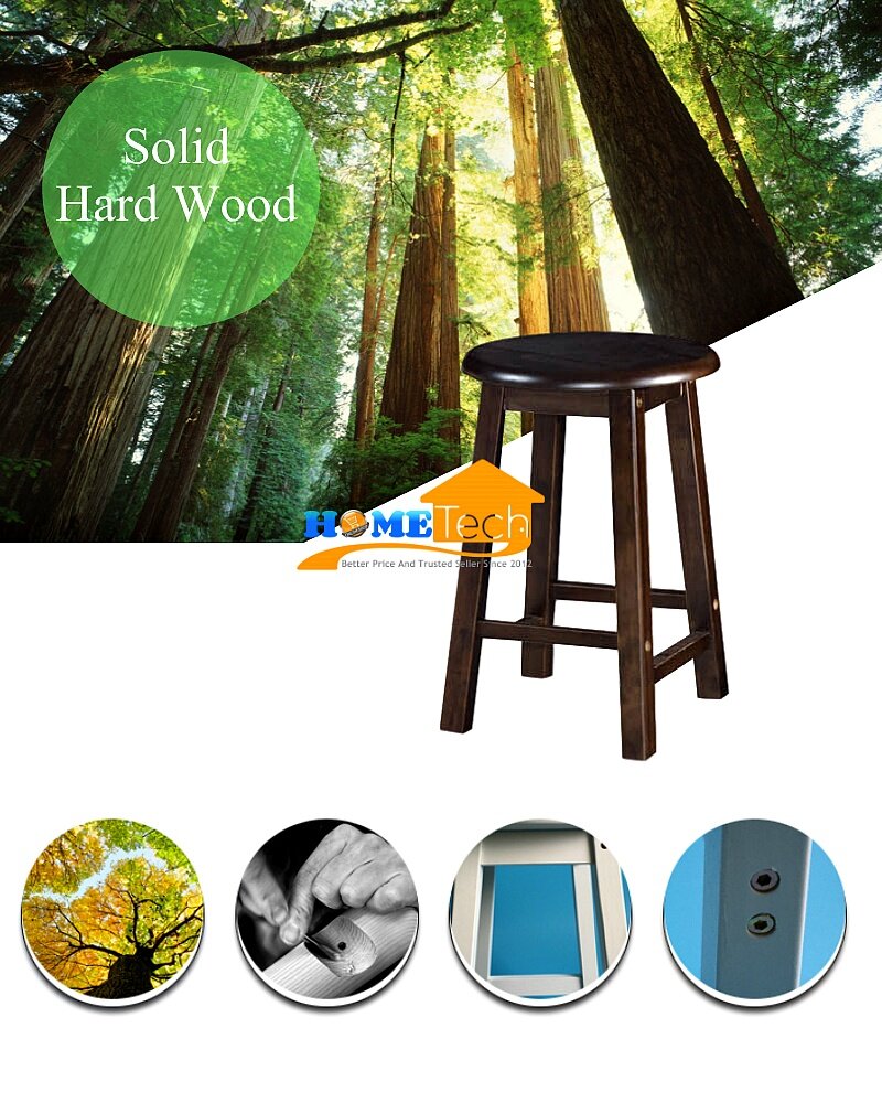 x 2units UHome 18 Inch Rounded Wooden Bar Stool Chair (white)